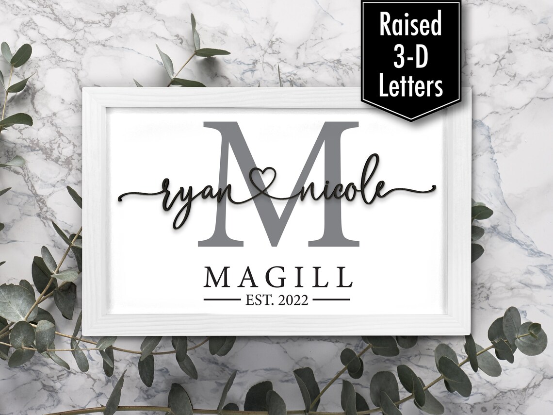 Last Name Sign, Wedding Gift, Monogram Established Sign, First Names ...