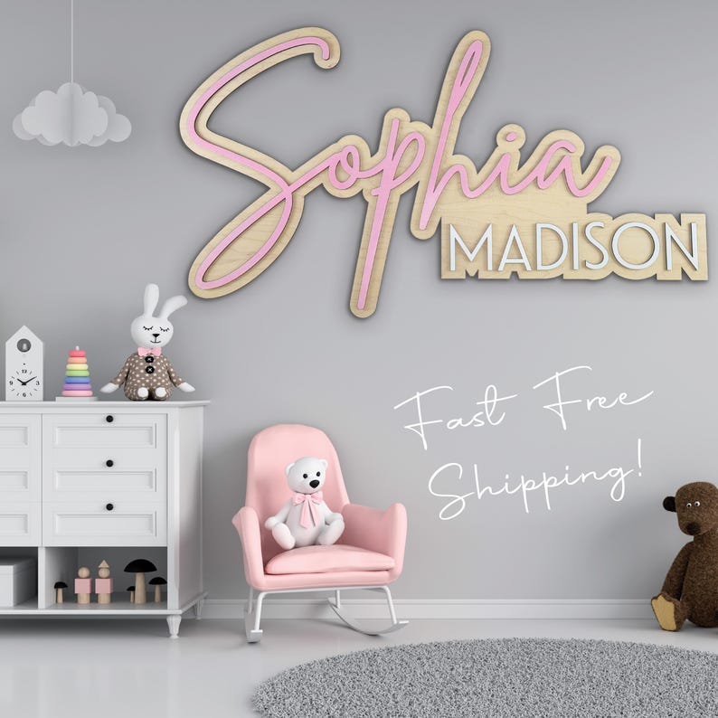 Personalized 3D Nursery Baby Name Sign | Custom Wood Name Plaque ...