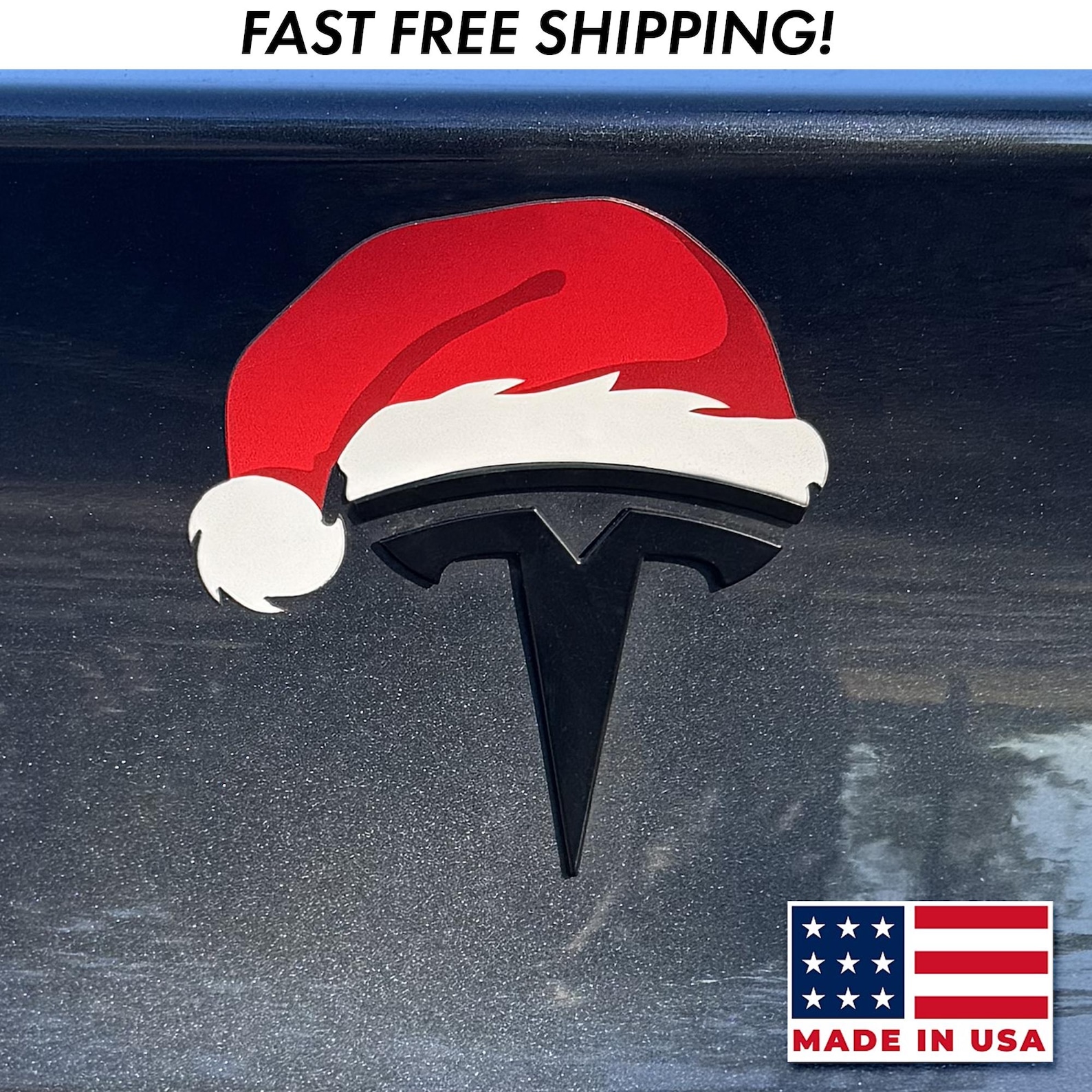 Tesla Christmas Car Magnet Accessory | Santa Hat Holiday Decoration ...