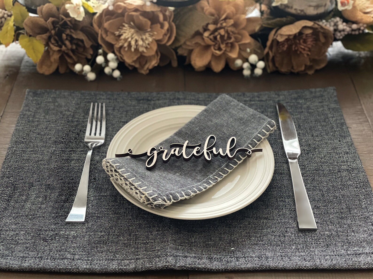 Thankful Place Cards | Thanksgiving Name Plates | Thankful Wooden Place ...