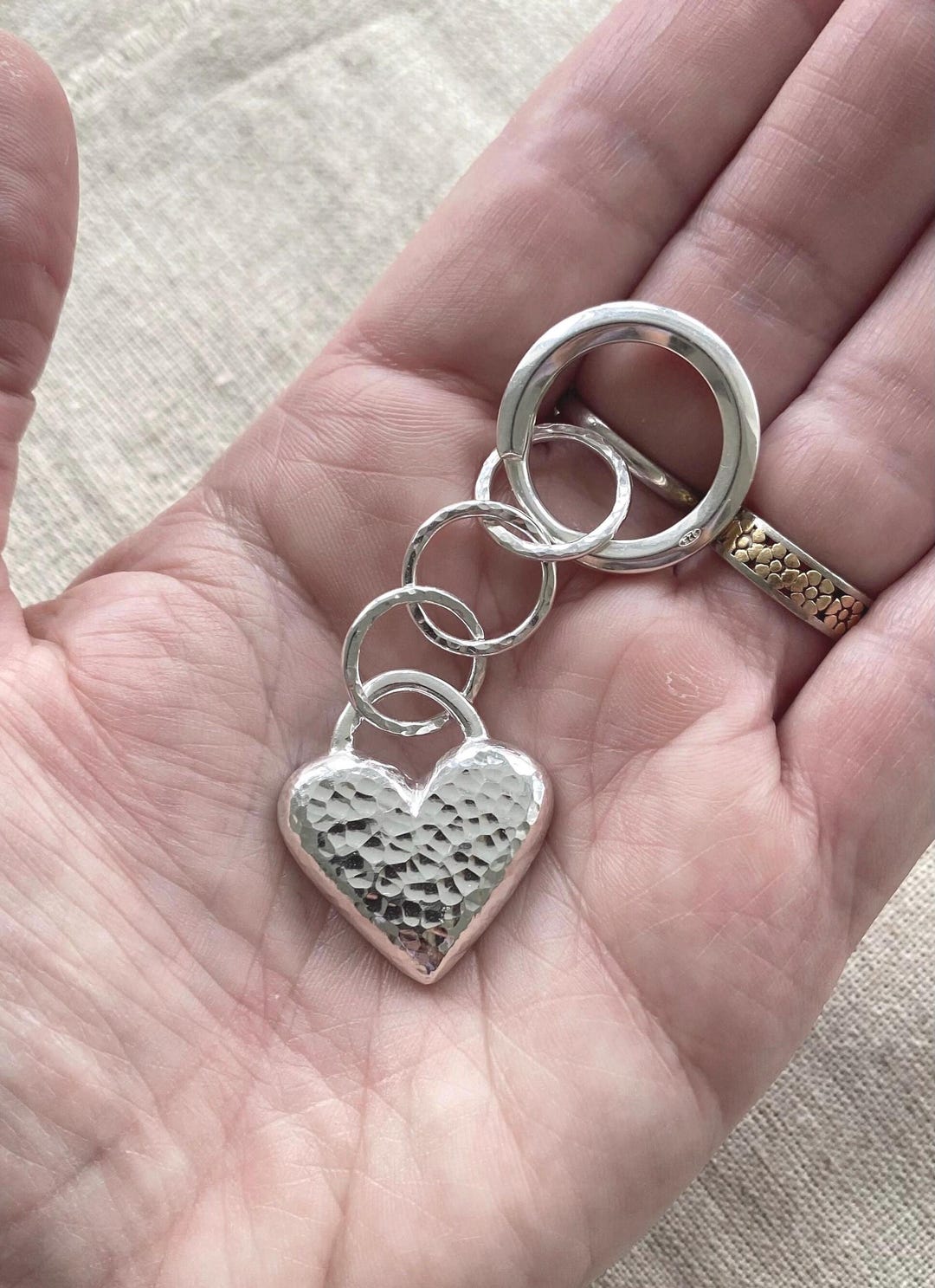 Silver Heart Keyring, Handmade, Sterling Silver Keyring, Heart Keyring ...