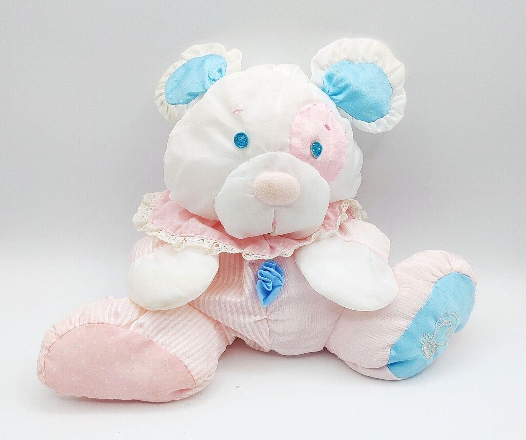 Fisher Price Puffalump Puppy Dog Plush Doll Pink Blue White Rattle ...
