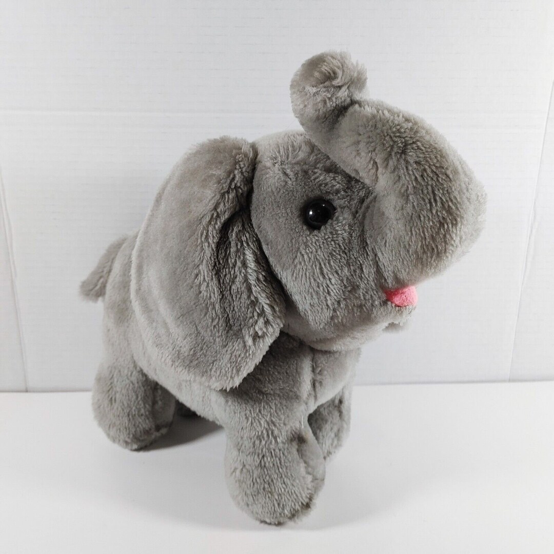 Dakin Gray Elephant Plush Stuffed Animal Curved Trunk 1978 Vintage ...