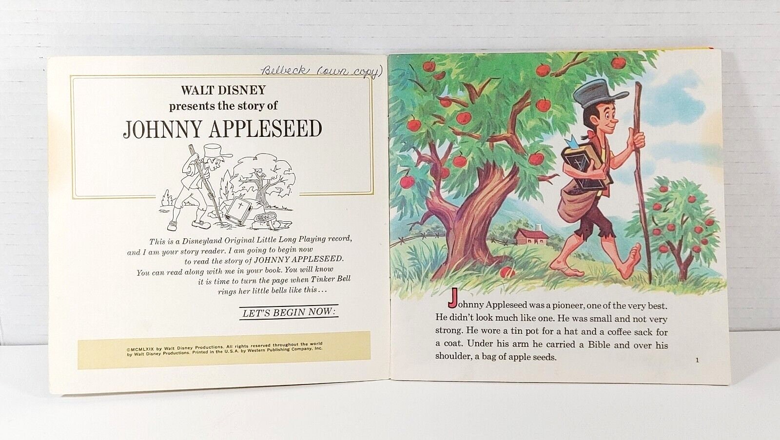 Vintage Walt Disney Johnny Appleseed 1969 Disneyland Record & Book 335 ...