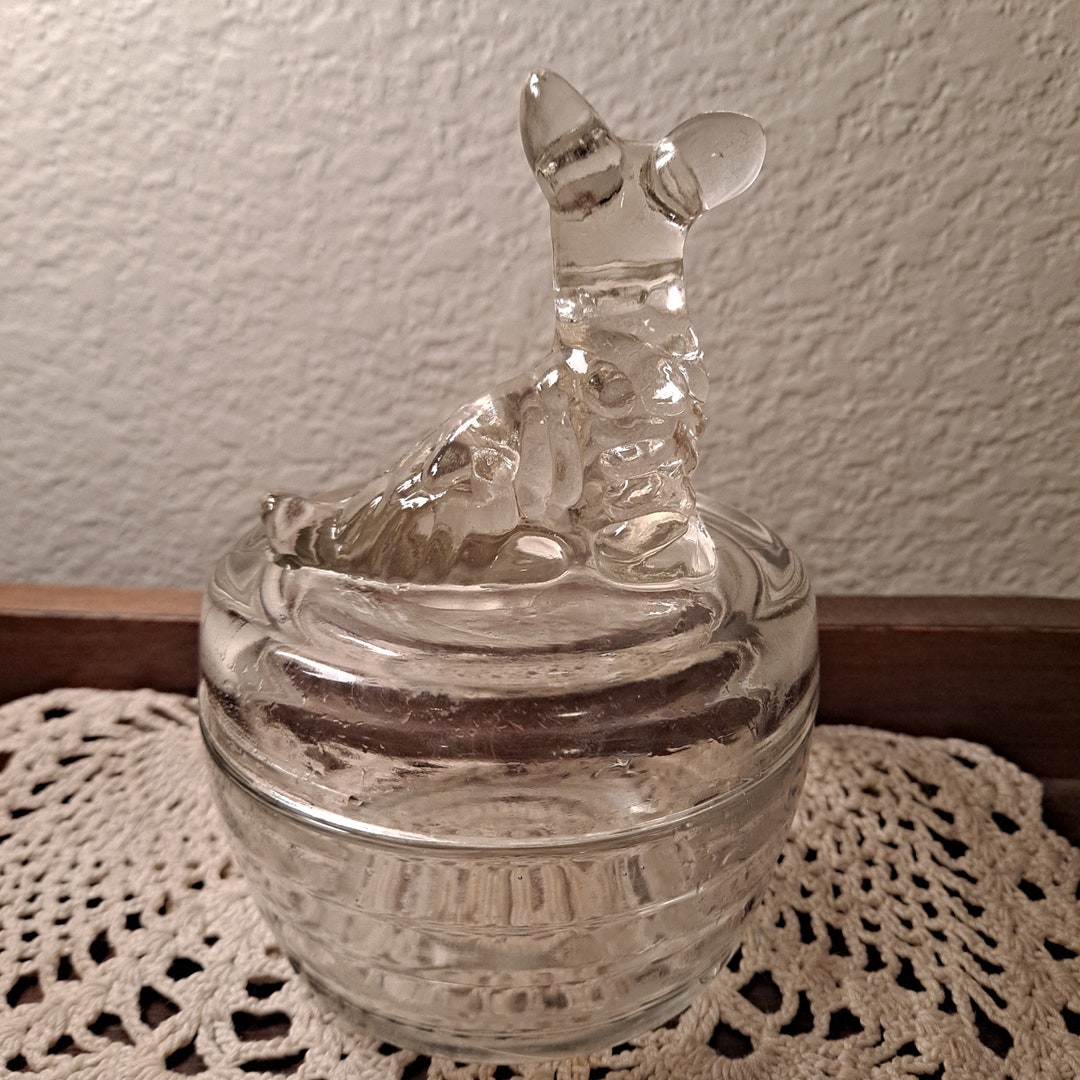 Vintage Jeanette Clear Glass Scottie Dog Round Powder Puff Dish With ...