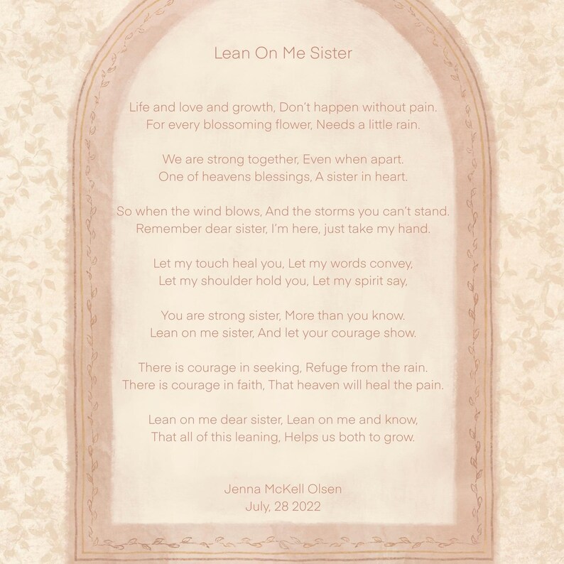 Lean on Me Sister Poem Print LDS Artwork Sister Gift Ministering Gift ...