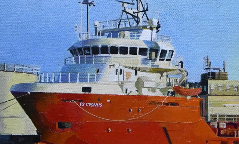 Ship Vesel Marine Ocean Harbour Port Original Oil Painting on Streched ...