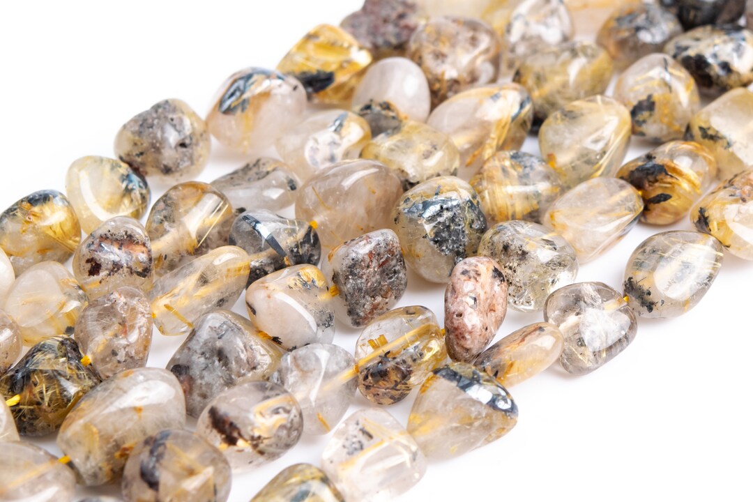 Genuine Natural Titanium Golden Rutile Quartz Loose Beads Pebble Chips ...