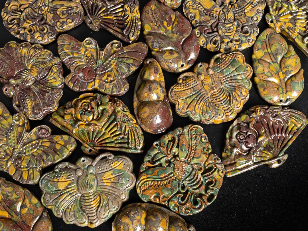Natural Carved Mulitcolor Fruit Jasper Pendant-oval/sectorial/butterfly ...