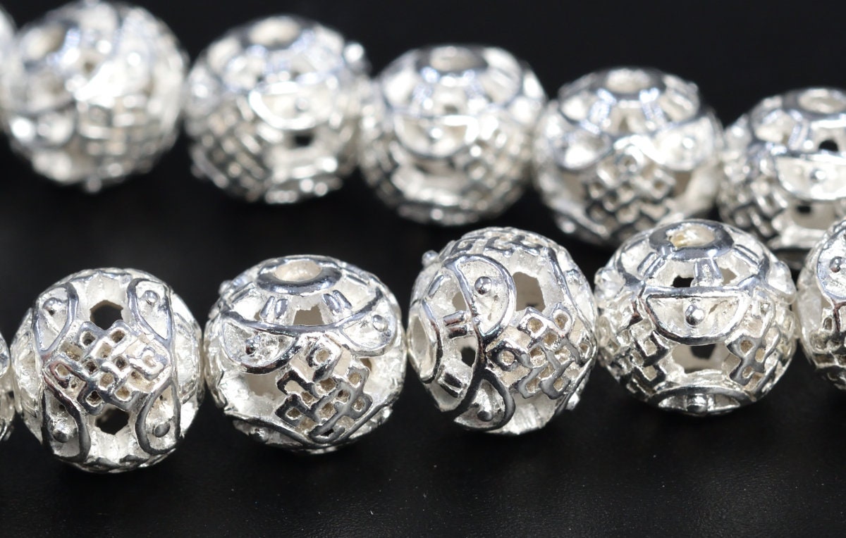10 Pcs Chinese Knot Round Spacer Beads - Silver, Gold, Rose Gold, 18k ...
