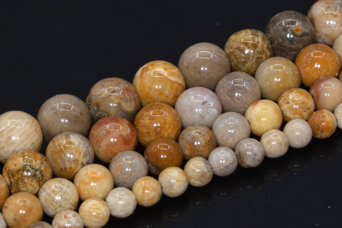 Genuine Natural Coral Fossil Jasper Loose Beads Grade A Round | Etsy