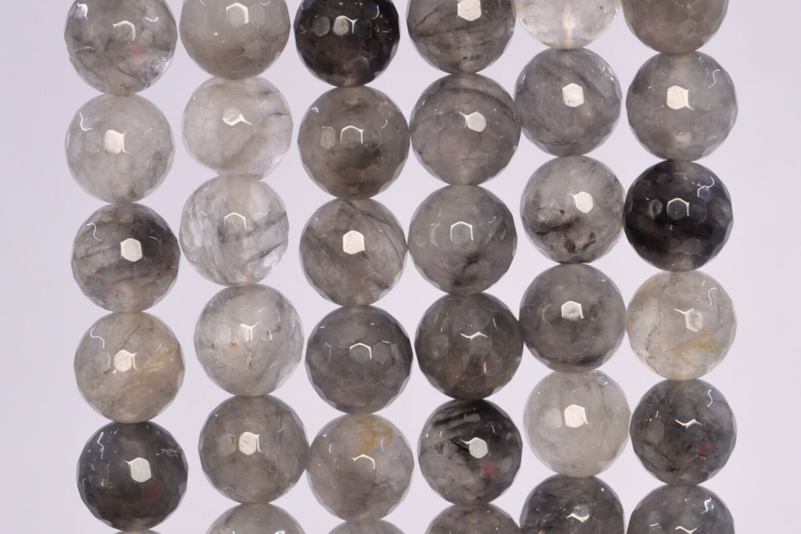 Genuine Natural Gray Crystal Quartz Loose Beads Micro Faceted Round ...