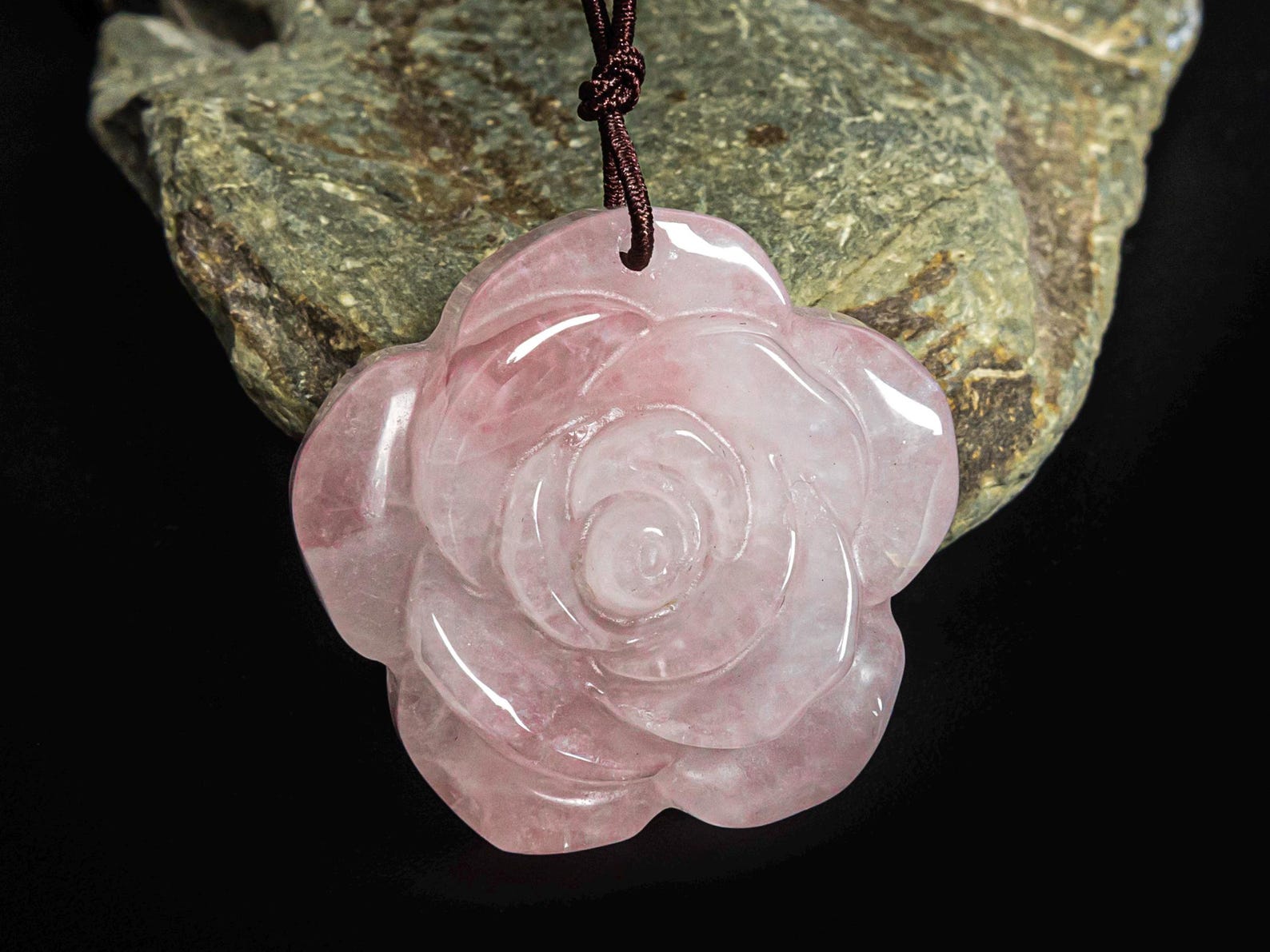 Natural Pink Rose Quartz Pendant-hand Carved Rose Shape Rose Quartz Top ...