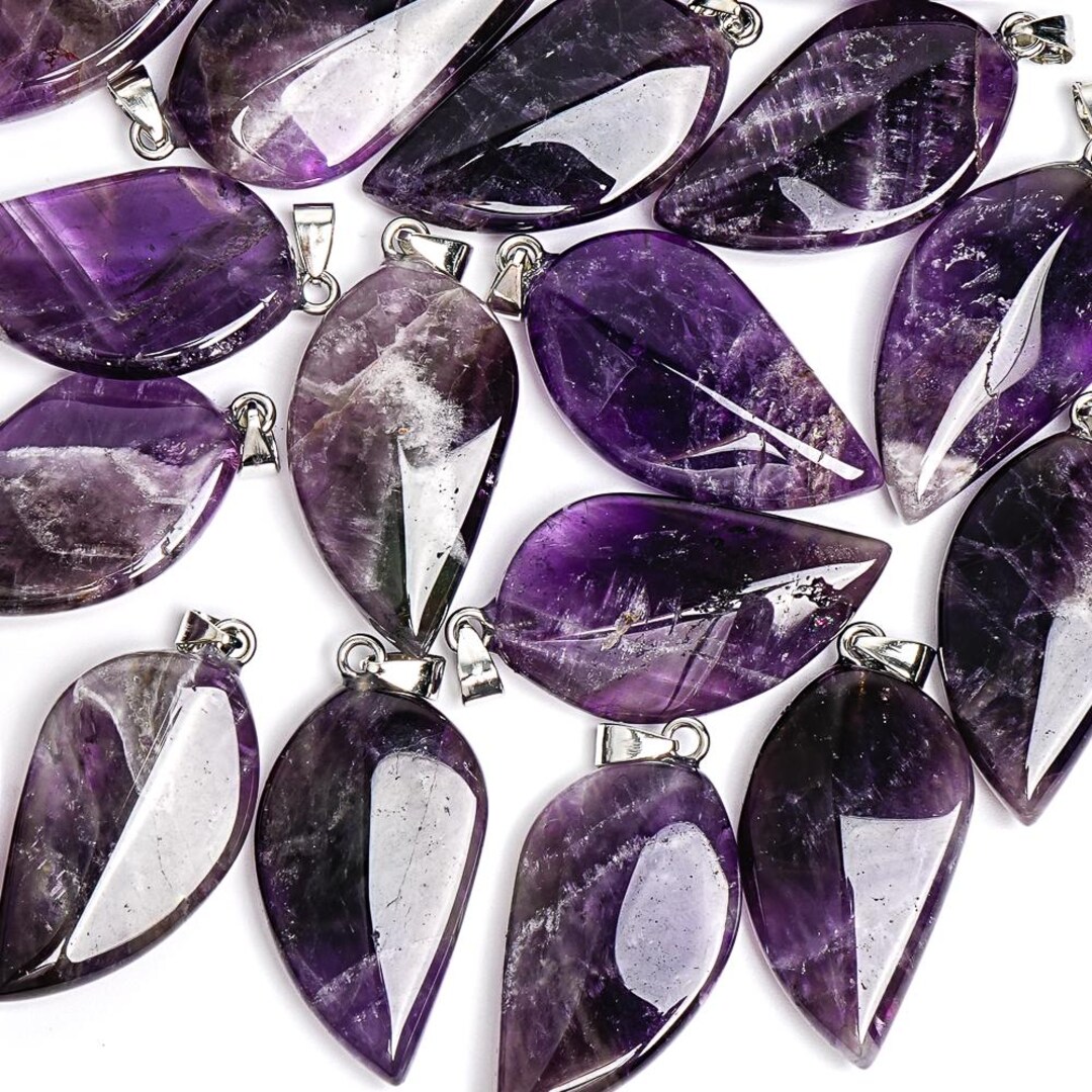 Genuine Natural Purple Leaf Amethyst Top Drilled Healing Gemstone ...