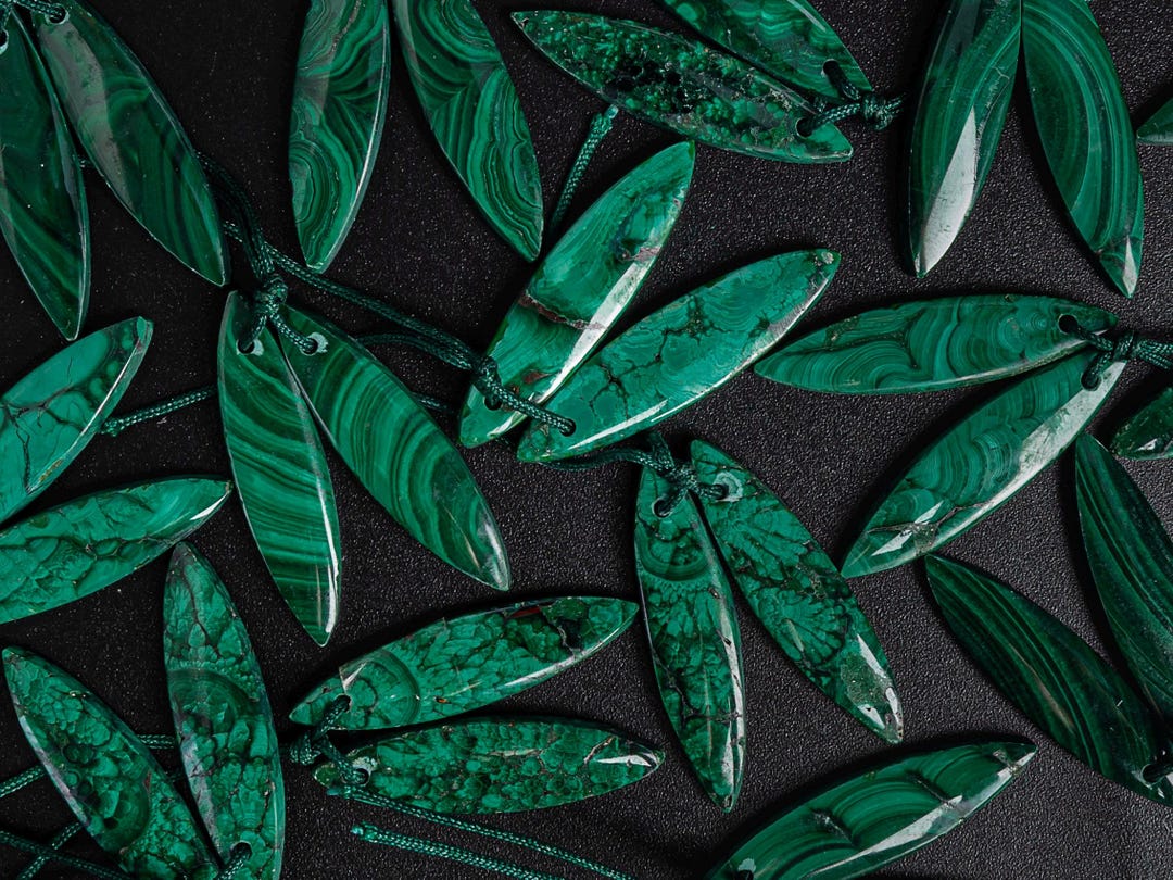 Natural Green Malachite Earring Pair-leaf Shape Malachite Top Drilled ...