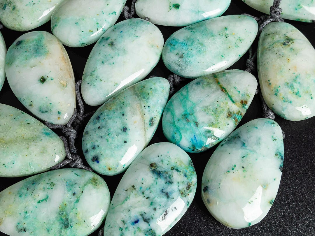 Genuine Natural White Green Chrysocolla Gemstone Pendant-teardrop Shape ...