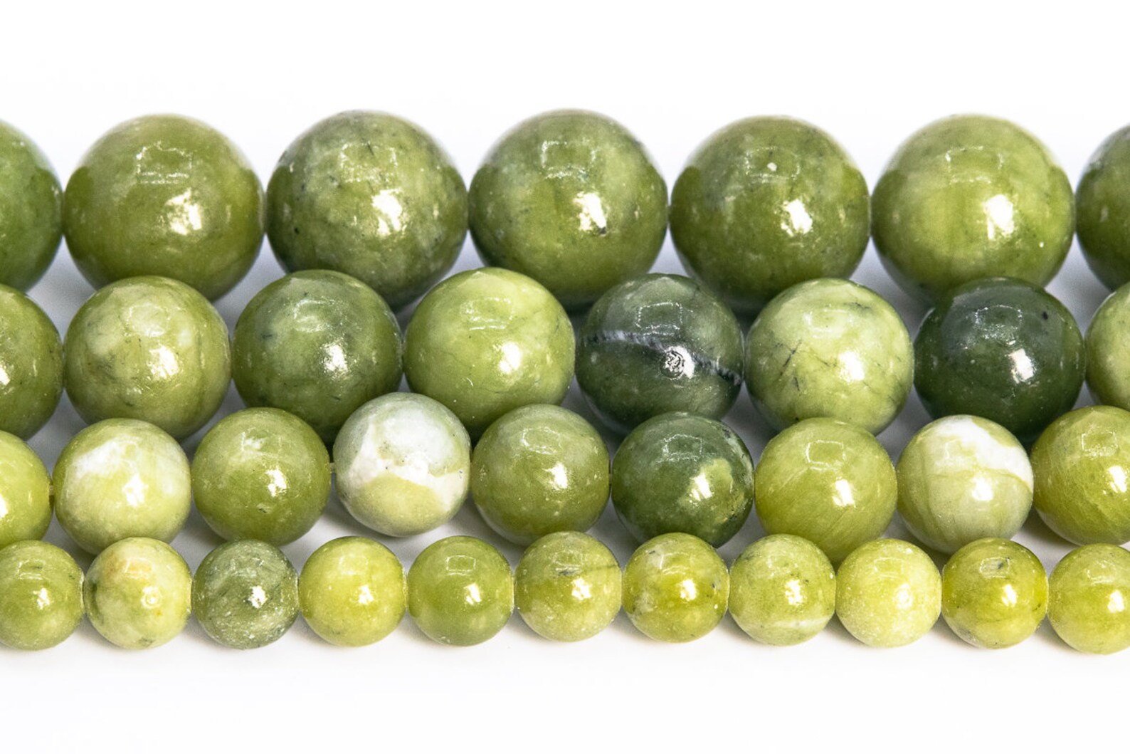 Genuine Natural Chinese Jade Loose Beads Peridot Green Jade Round Shape ...