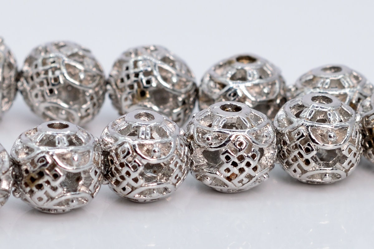 10 Pcs Chinese Knot Round Spacer Beads - Silver, Gold, Rose Gold, 18k ...