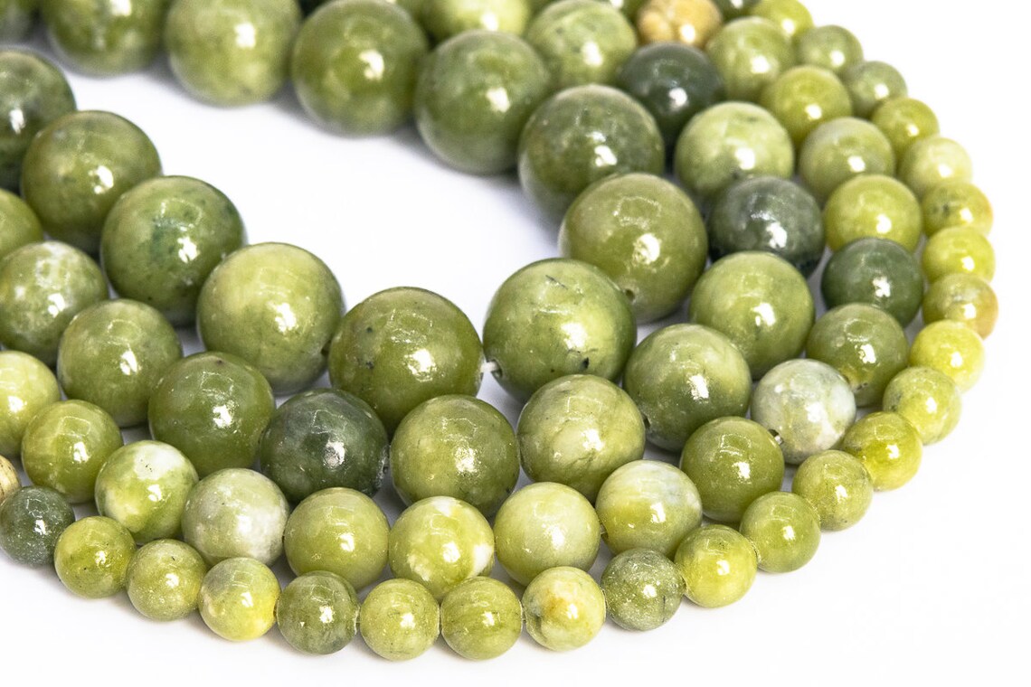 Genuine Natural Chinese Jade Loose Beads Peridot Green Jade Round Shape ...