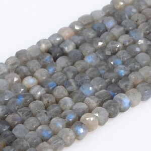 Genuine Natural Light Gray Labradorite Loose Beads Faceted Cube Shape ...