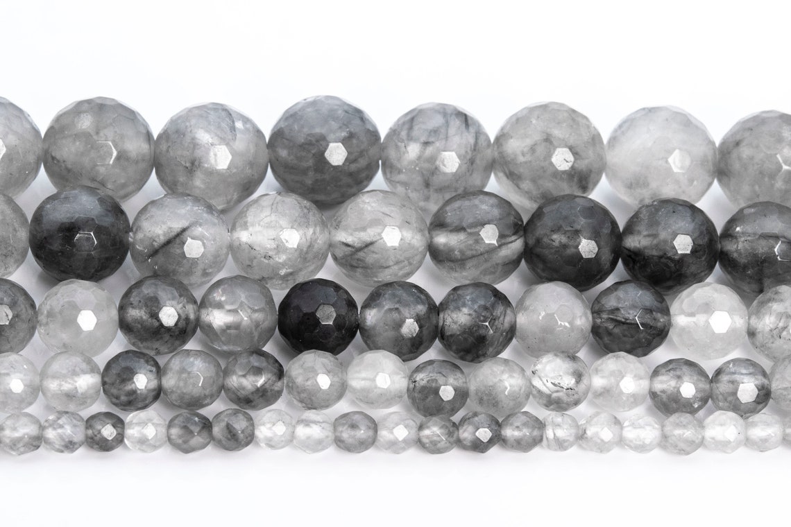 Genuine Natural Gray Crystal Quartz Loose Beads Micro Faceted Round ...