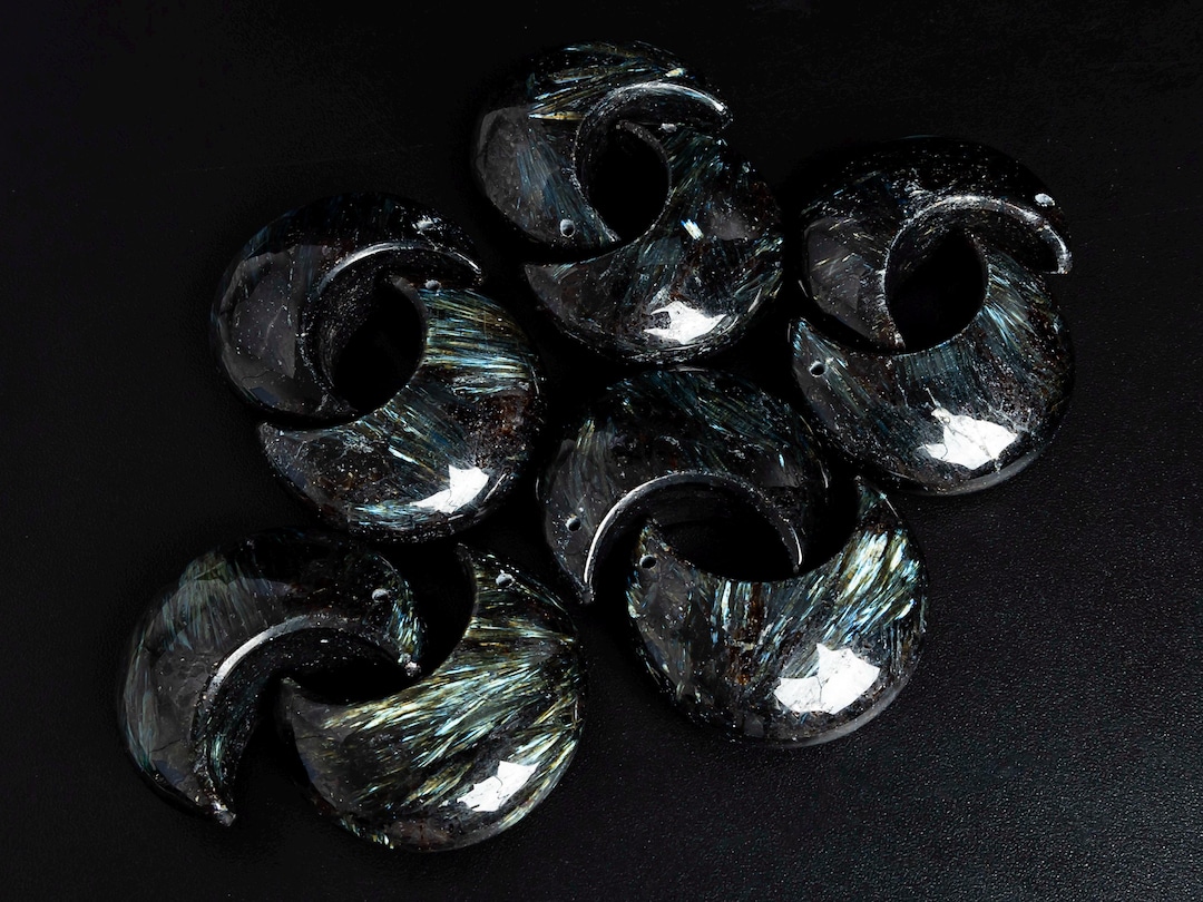 Genuine Natural Black Flash Astrophyllite Pendant-moon Shape ...