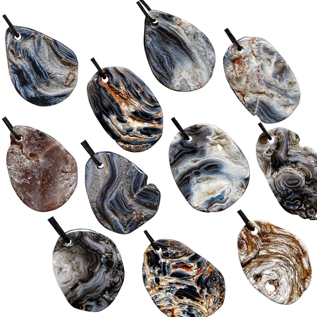 Natural Nebula Pacific Agate Necklace Gray Blue Teardrop/oval Pan Top ...