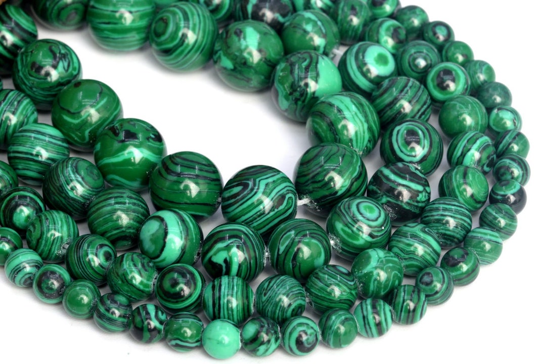 Synthetic Malachite Green Calsilica Loose Beads Round Shape 6mm 8mm ...
