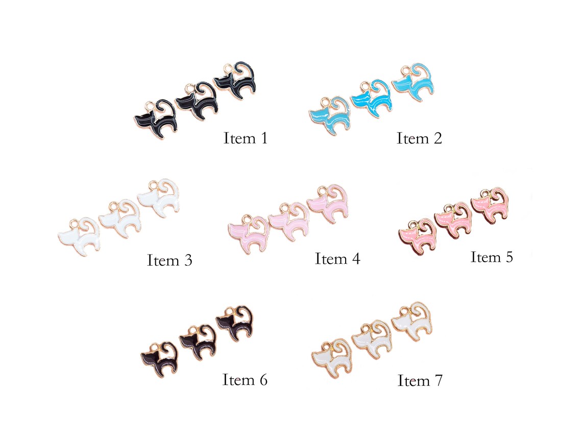 6 Pcs Cat Enamel Charms Gold Tone With Color Enamel - Etsy