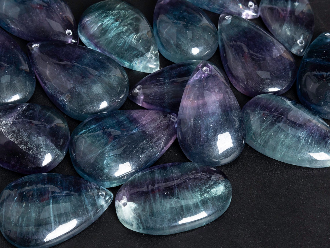 Genuine Natural Purple-green Fluorite Pendant-top Drilled Cabochon ...