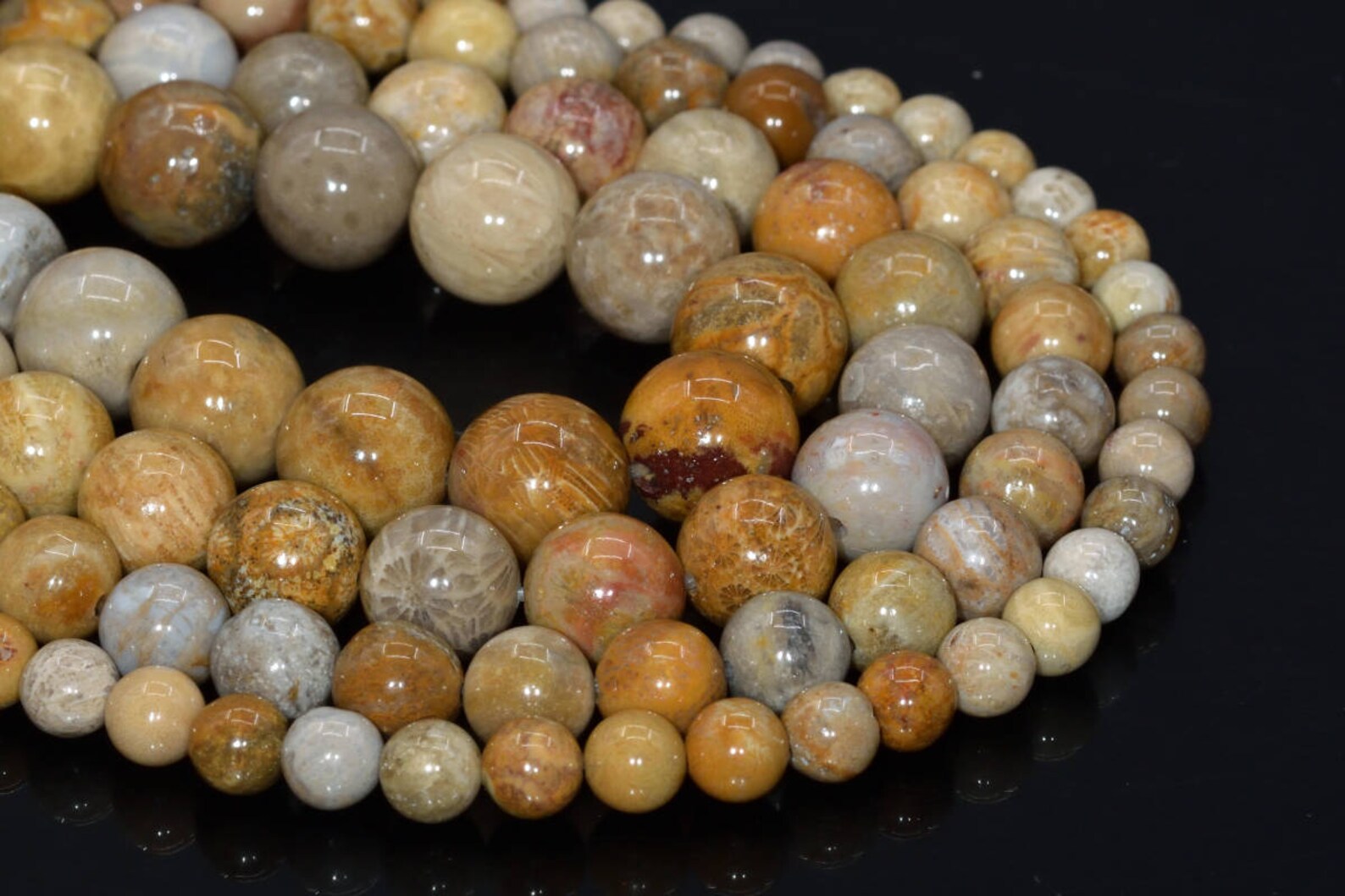 Genuine Natural Coral Fossil Jasper Loose Beads Grade A Round Shape 6mm ...