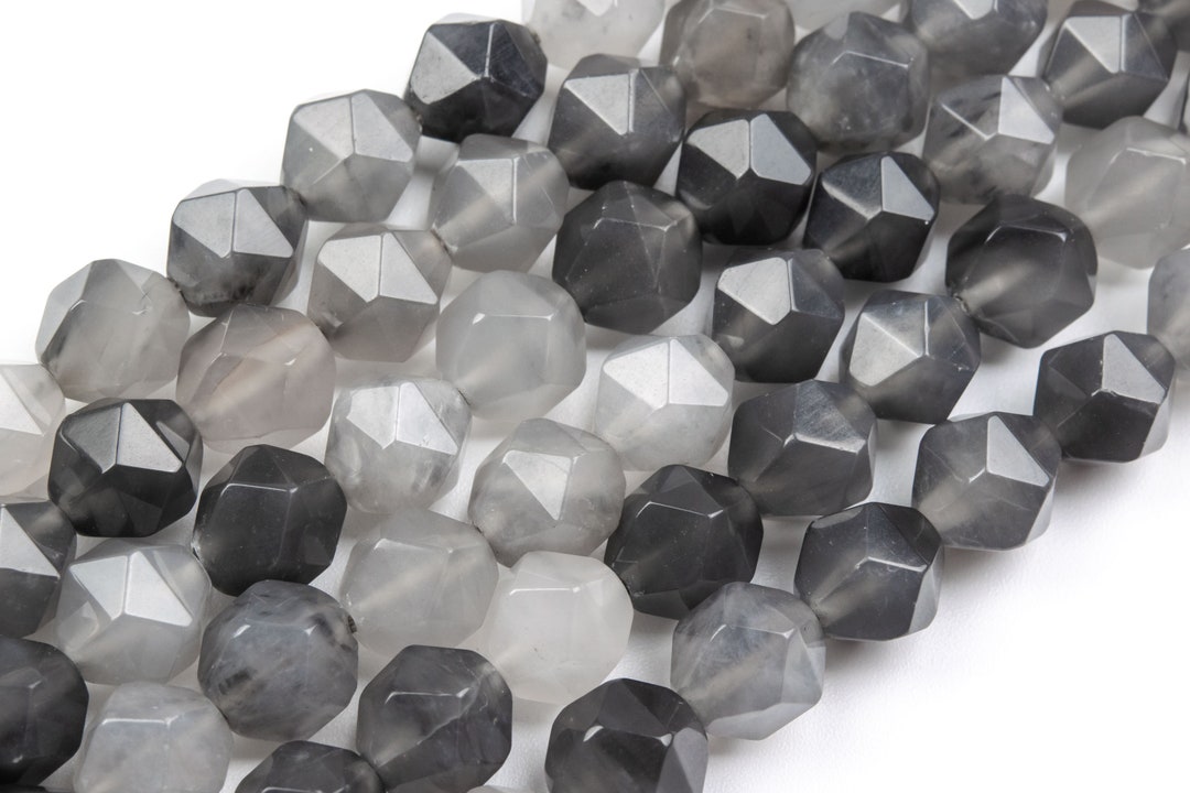 Genuine Natural Gray Crystal Quartz Loose Beads Star Cut Faceted Shape ...