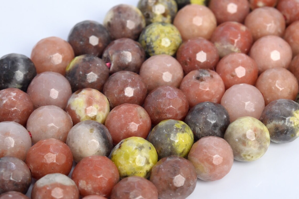 Genuine Natural Plum Blossom Jasper Loose Beads Micro Faceted Round ...
