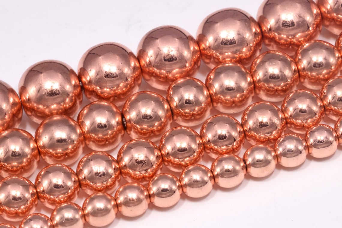 Shiny Rose Gold Tone Hematite Loose Beads Round Shape 6mm 8mm 10mm 12mm ...