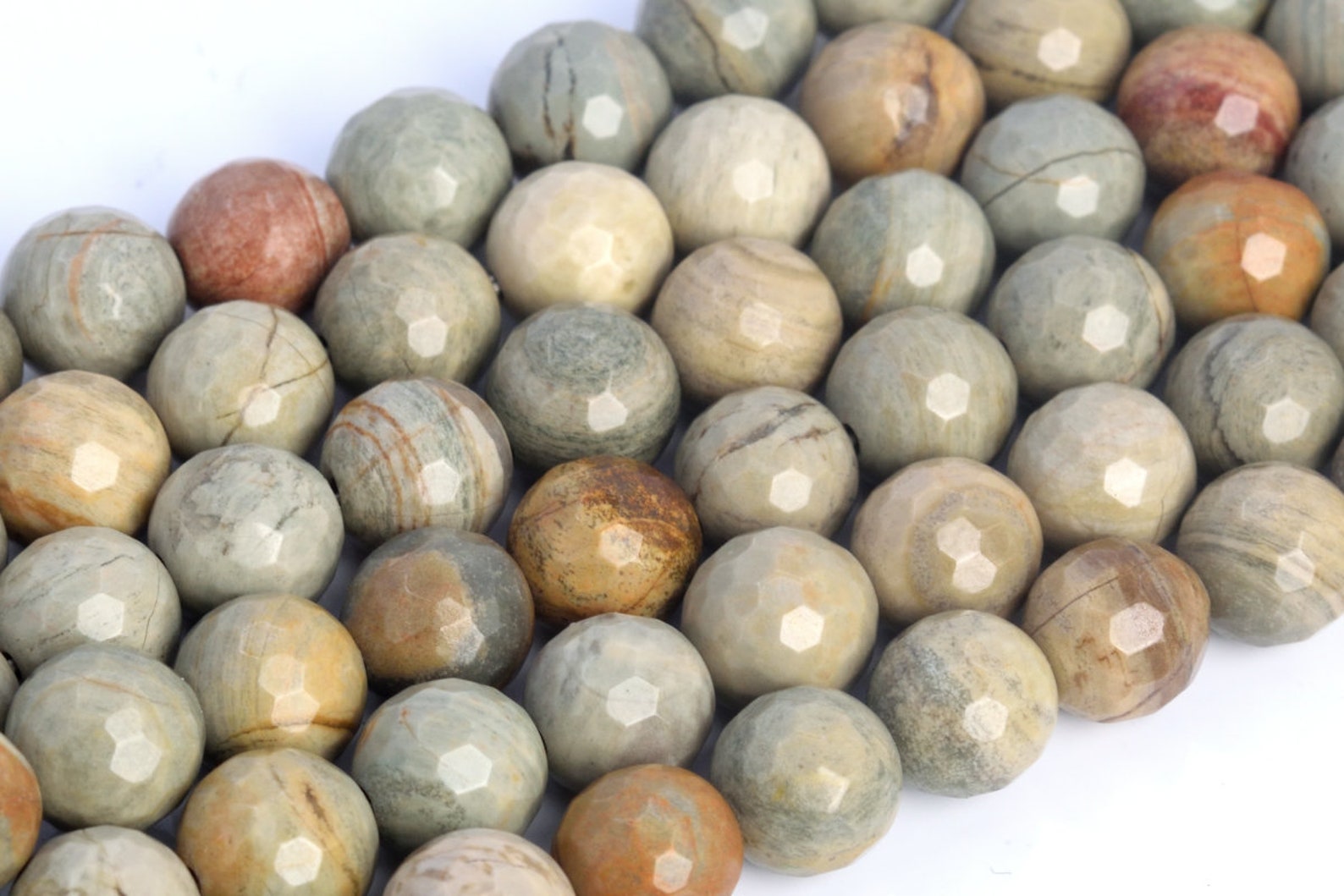 Genuine Natural Silver Leaf Jasper Loose Beads Micro Faceted Round ...