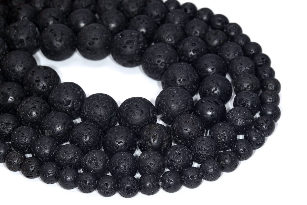 Genuine Natural Black Volcanic Lava Loose Beads Grade AA Round Shape ...