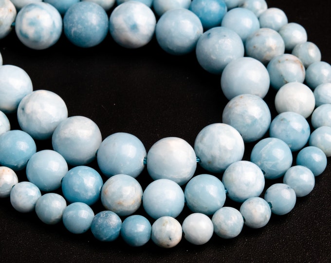 1 Full Strand Loose Blue Natural Larimar Quartz Beads Round Semi ...