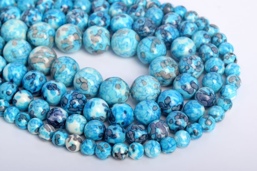 Blue & Gray Rain Flower Jade Loose Beads Round Shape 6mm 8mm 10mm 12mm ...
