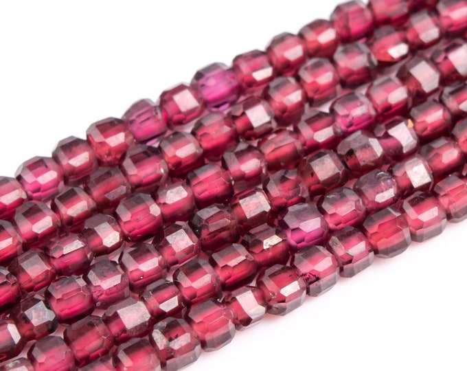 Genuine Natural Wine Red Garnet Loose Beads Beveled Edge Faceted Cube ...