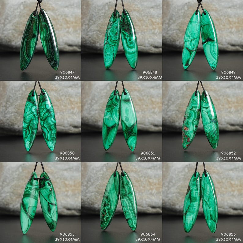 Natural Green Malachite Earring Pair-leaf Shape Malachite Top Drilled ...