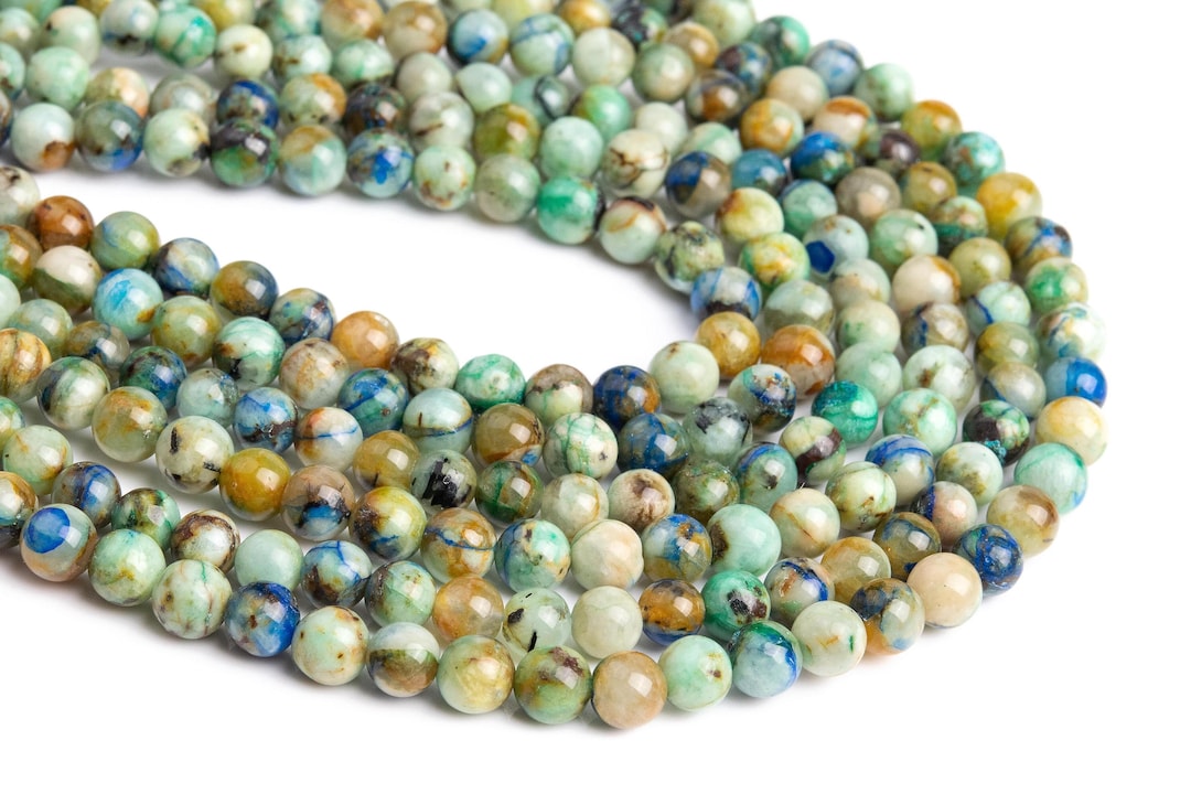 Genuine Natural Blue Green Azurite Malachite Quartz Loose Beads Grade ...