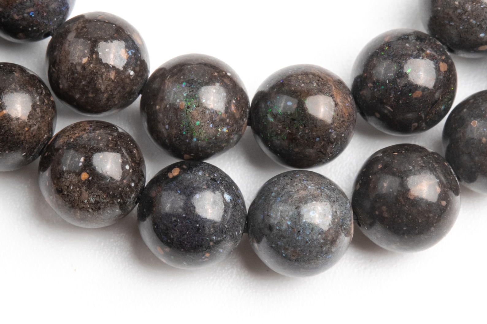 Rainbow Sparkles Andamooka Black Matrix Opal Loose Beads AAA Round ...