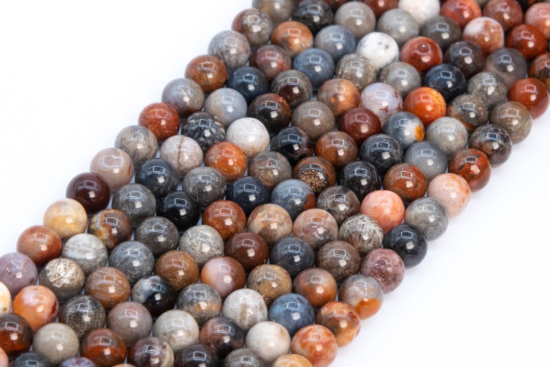 Genuine Natural Coral Fossil Jasper Multicolor Loose Beads Round Shape ...
