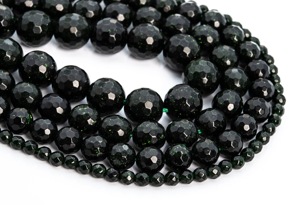 Dark Green Goldstone Loose Beads Micro Faceted Round Shape 6mm 8mm 10mm ...