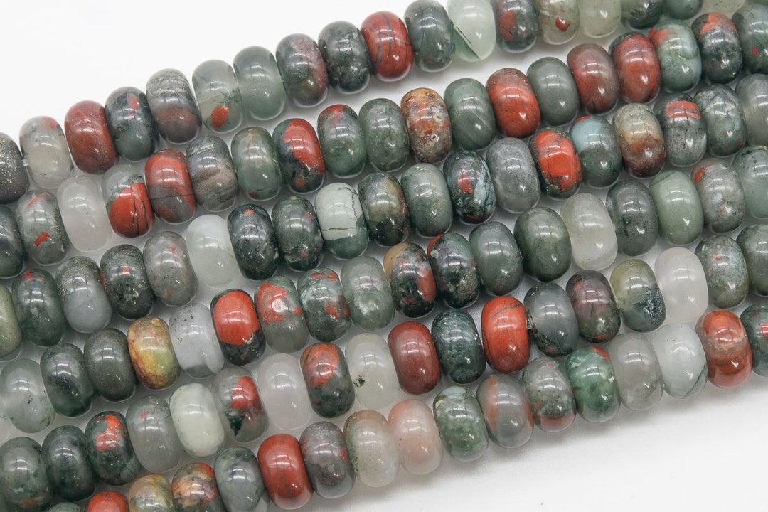 Genuine Natural Gray & Red Blood Stone Loose Beads Rondelle Shape ...