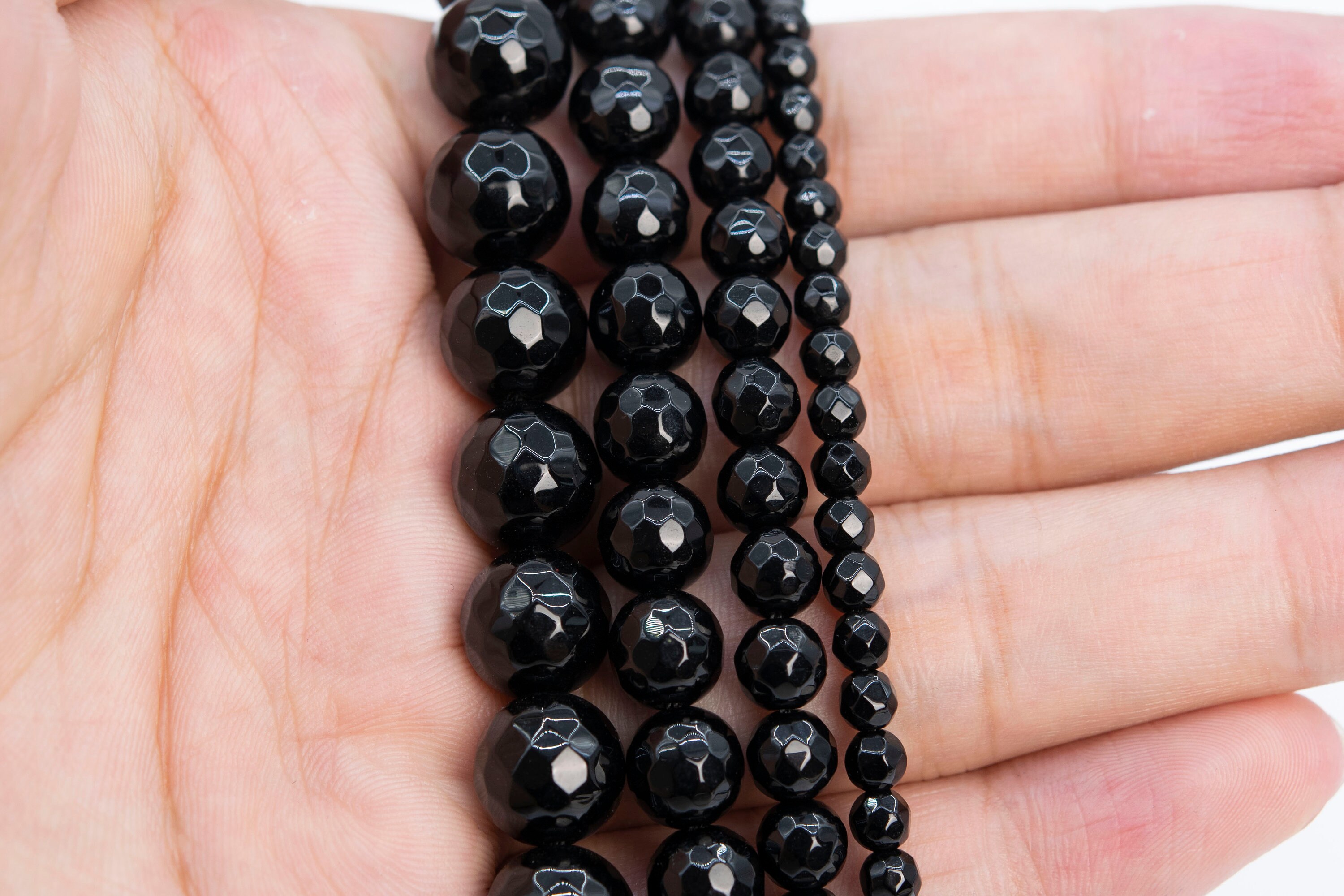 Genuine Natural Black Agate Loose Beads Micro Faceted Round | Etsy