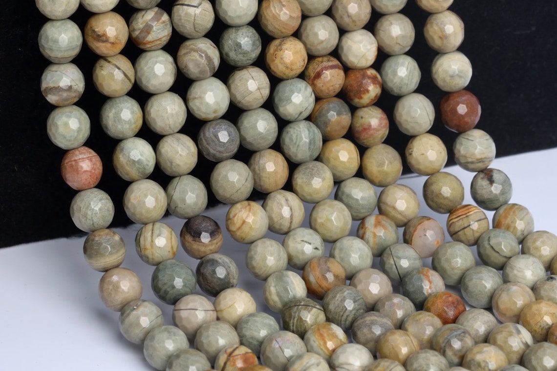Genuine Natural Silver Leaf Jasper Loose Beads Micro Faceted Round ...