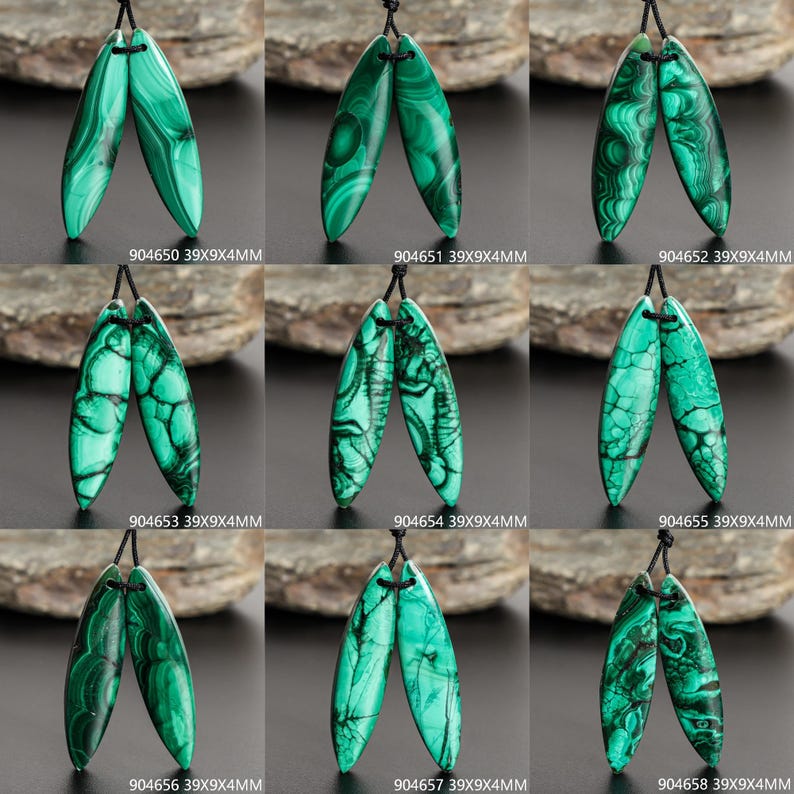 Natural Green Malachite Earring Pair-leaf Shape Malachite Top Drilled ...