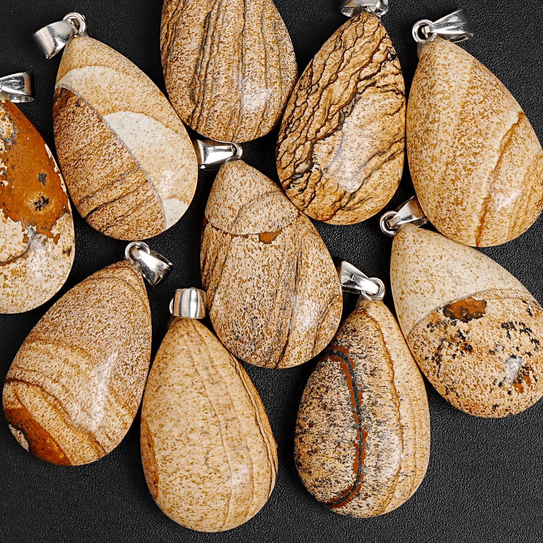 Genuine Natural Brown Teardrop Picture Jasper Top Drilled Healing ...