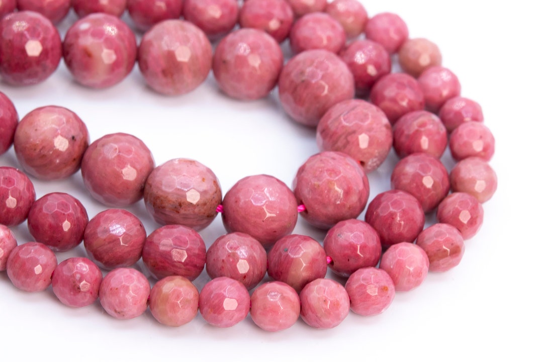 Genuine Natural Rose Pink Rhodonite Loose Beads Micro Facted Round ...